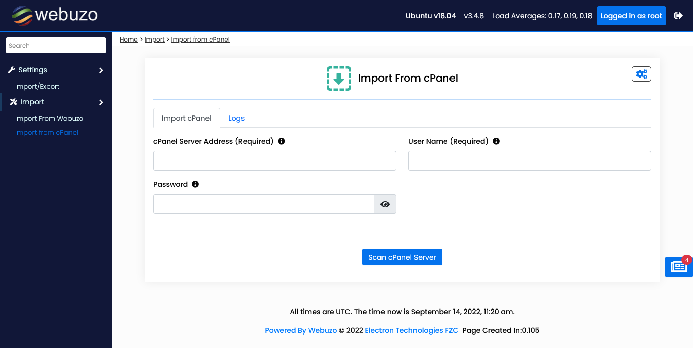 Import from cPanel – Webuzo