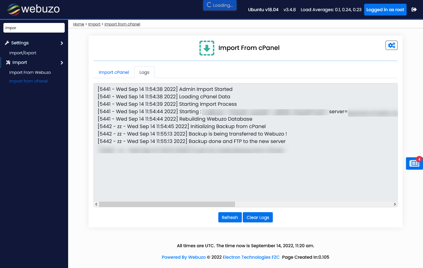 Import from cPanel – Webuzo